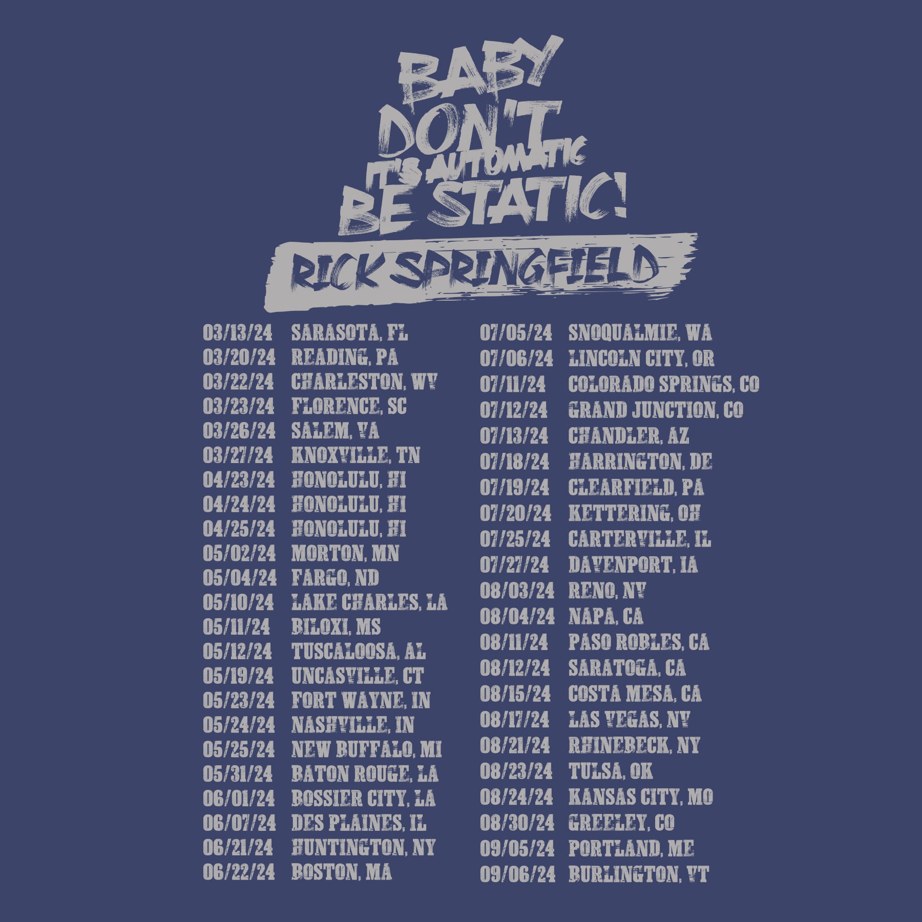 2024 Tour Vintage Soft Rick Springfield T-shirt (with dates only ...